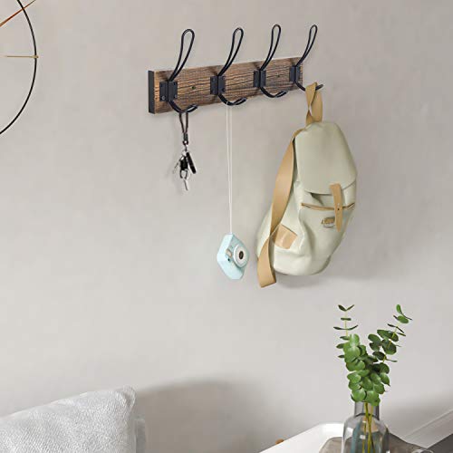 Rustic Coat Rack, Wall Mounted Coat Hook with 4 Farmhouse Hooks, Solid Pine Wood, Perfect Touch for Your Entryway Bathroom Kitchen to Hang Coat Clothes Hat Purse Bag Towel Robes (Brown)