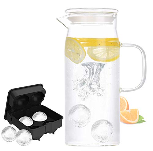 Glass Pitcher with Lid - High Heat Resistance Stovetop Safe Pitcher for Hot/Cold Water & Iced Tea