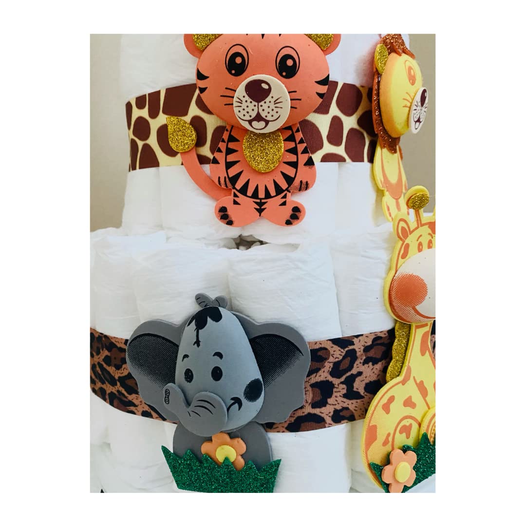 AnnaKJewels Safari Diaper Cake 3 Tier Assembled Diaper Cake
