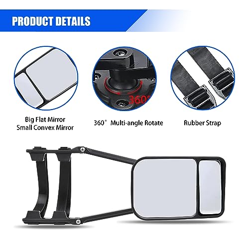 Ajxn 2 PCS Car Mirror Extensions, Clip on Side Extension Mirror, Clamp-on Towing Mirrors, Universal Towing Mirrors, 360 Degrees Rotation Adjustable Tow Mirror, for Car, Truck, Trailer (Black #467)