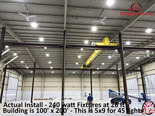 RuggedGrade Titan IV Series Motion Sensor 35,000 Lumen LED High Bay Light - 240 Watt LED High Bay Lighting UFO LED Light - Ultra Efficient 145 Lumens to watt - 5000K - DLC 5.1 Premium - Rugged Grade