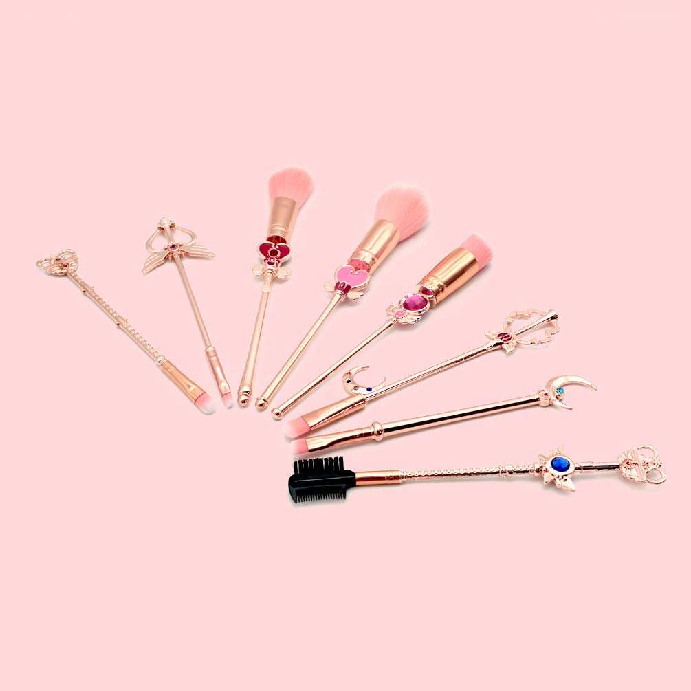 KUASU Sailormoon Makeup Brush Set w/Pouch - Rose Gold Cosmetic Brushes With Sailormoon Gems (MJ155)γ