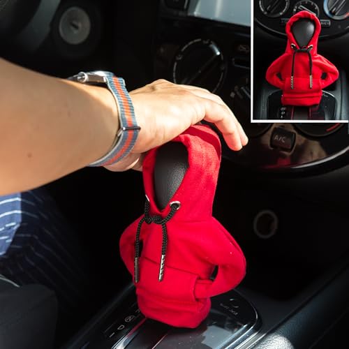 2Pcs Car Shift Knob Hoodie,Gear Shift Hoodie,Funny Sweater Hoodie for Gearshift,Automotive Interior Accessories(Red and Gray)