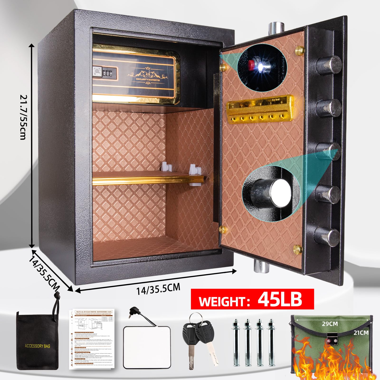 3 Cub Home Safe Box Fireproof Waterproof, Security Safe with Digital Keypad and Built in Lock Box, Fireproof Bag With Lock, Fireproof Safe for Home Firearm Medicine Improtant Papers Valuables