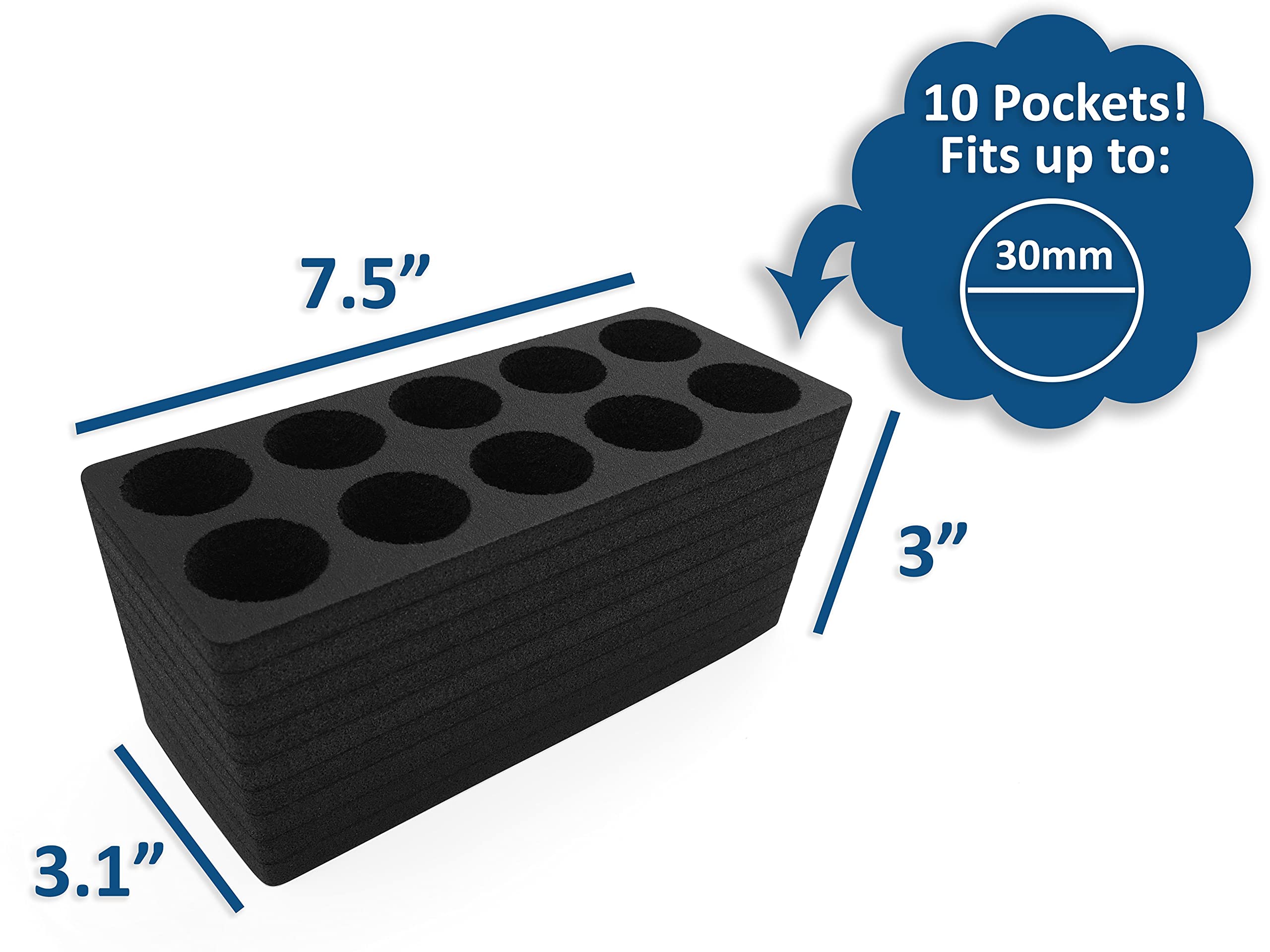 Polar Whale Test Tube Organizer Black Foam Storage Rack Stand Transport Holds 10 Tubes Fits up to 30mm Diameter Tubes