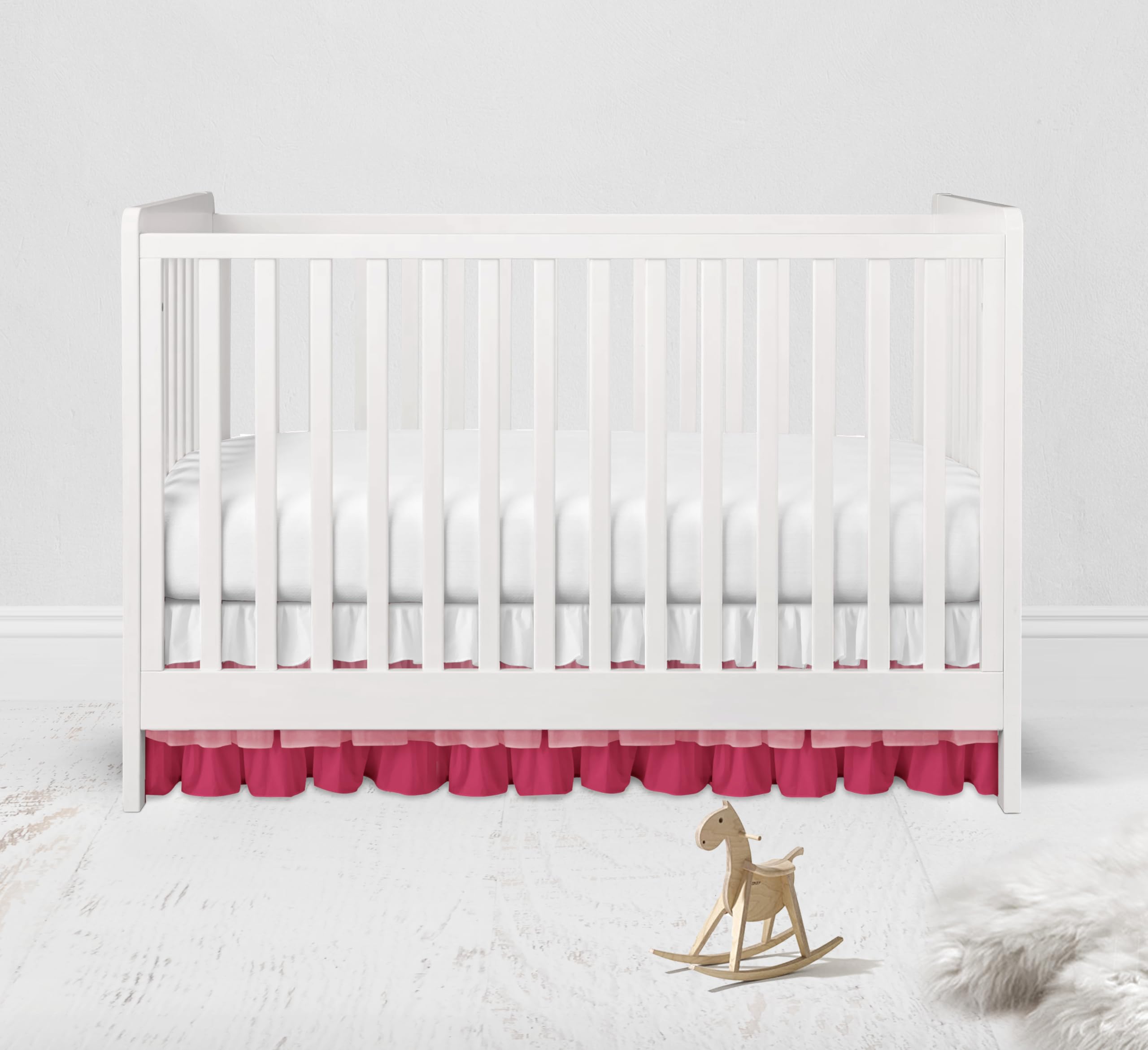 Bacati - Mix N Match Solid 3 Layer Ruffled Crib Skirt (White/Pink/Fuschia)