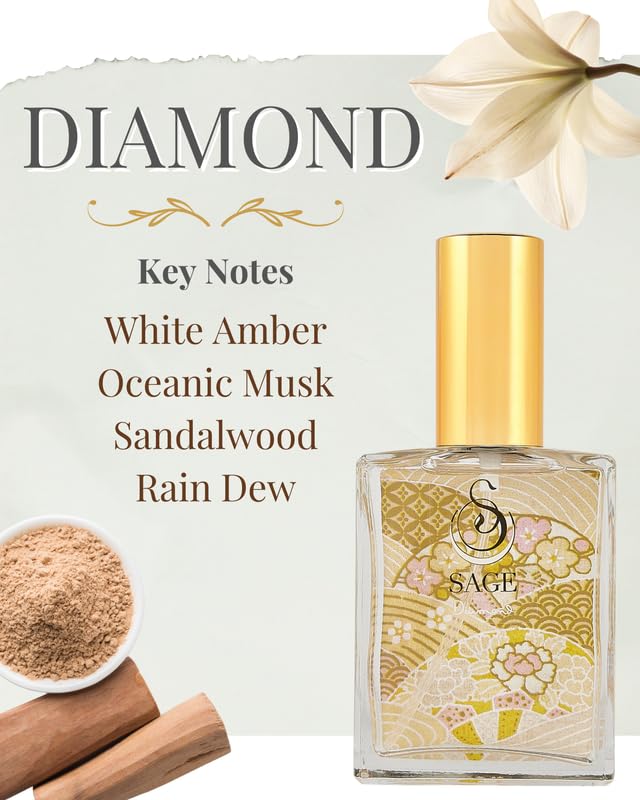 Diamond Organic Perfume Spray by Sage- 2 oz, Vegan & Cruelty-Free, Subtle Scent, Sandalwood, White Amber, Musk