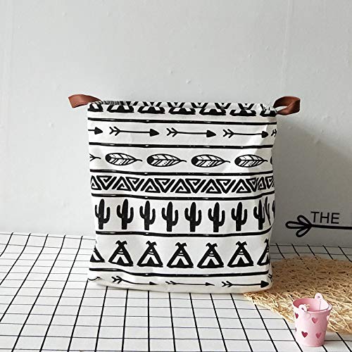 3 Pieces 13 Inch Square Storage Bin, Fabric Folding Storage Baskets with Handles, Arrow Tribe Pattern Storage Organizer for kid's Toy & Baby Clothing - Laundry Basket/Nursery Hamper (3Black Cactus)