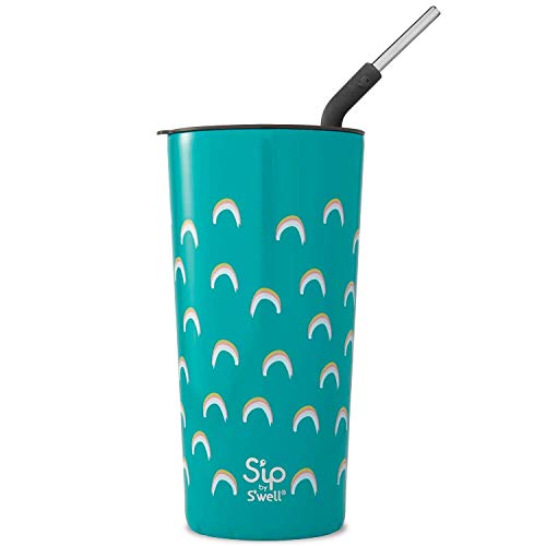 S'ip by S'well Stainless Steel Takeaway Tumbler - 24 Fl Oz - Double Rainbows - Double-Layered Vacuum-Insulated Travel Mug Keeps Coffee, Tea and Drinks Cold for 16 Hours and Hot for 4