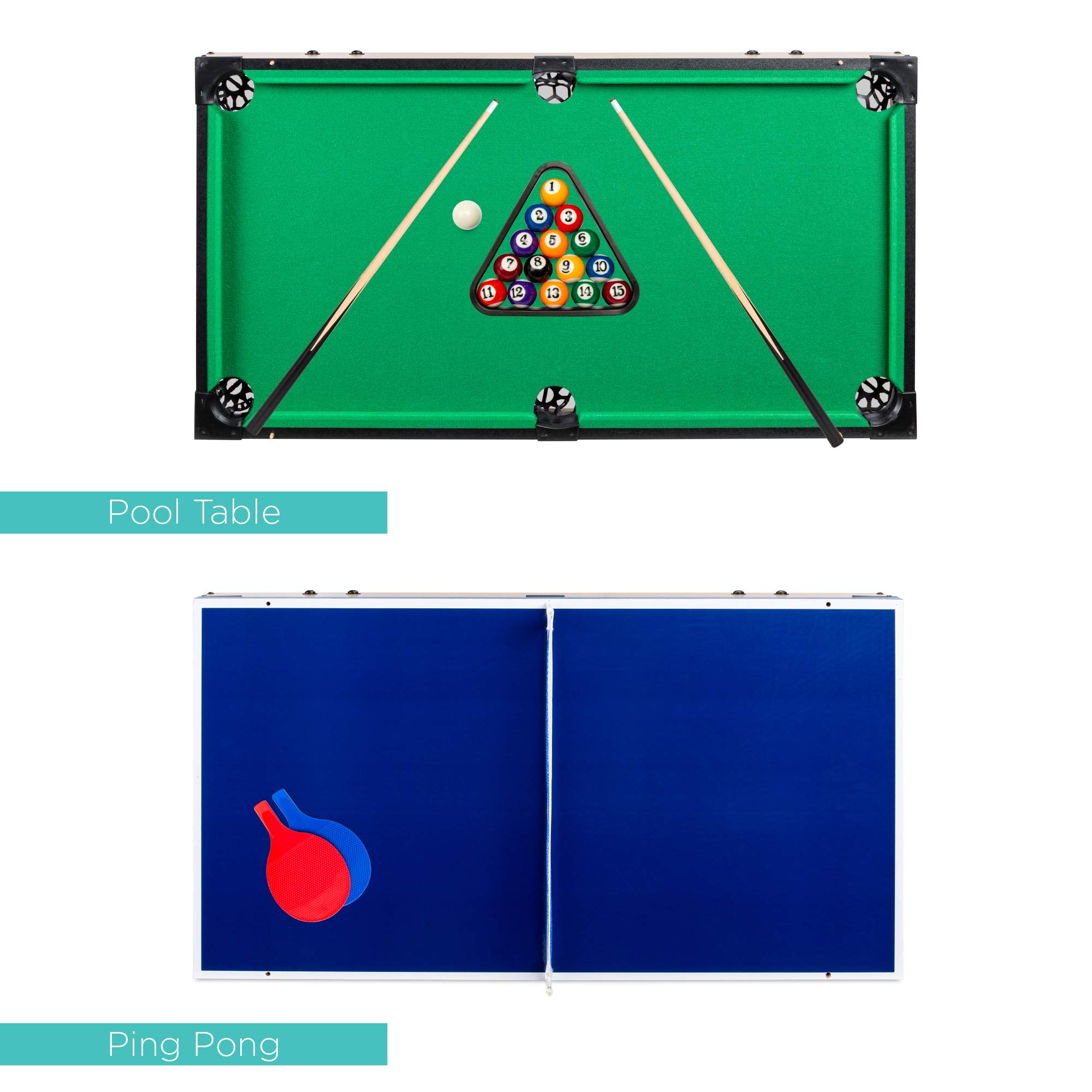 Best Choice Products 4-in-1 Multi Game Table, Childrens Combination Arcade Set w/Pool Billiards, Air Hockey, Foosball and Table Tennis - Natural