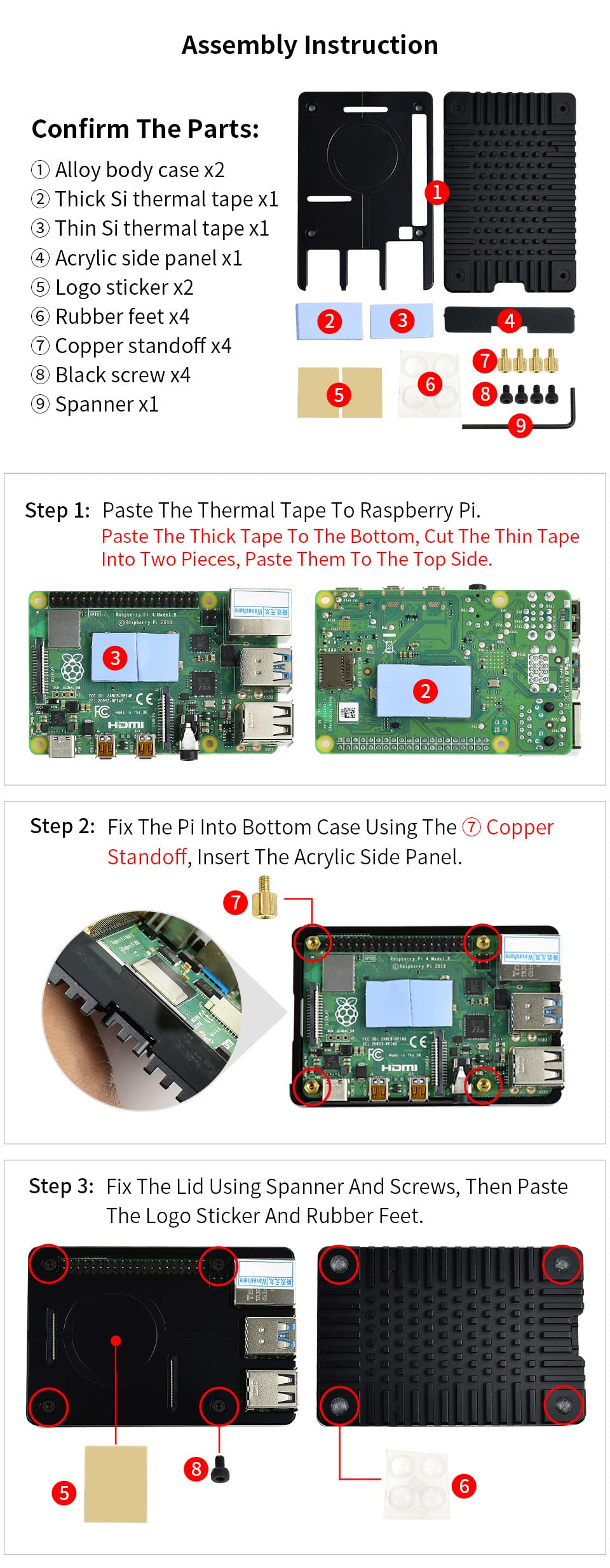 waveshare Lightweight Aluminum Alloy Case for Raspberry Pi 4 with CNC Precise Processing and Sand Blasting Finish Nice & Durable