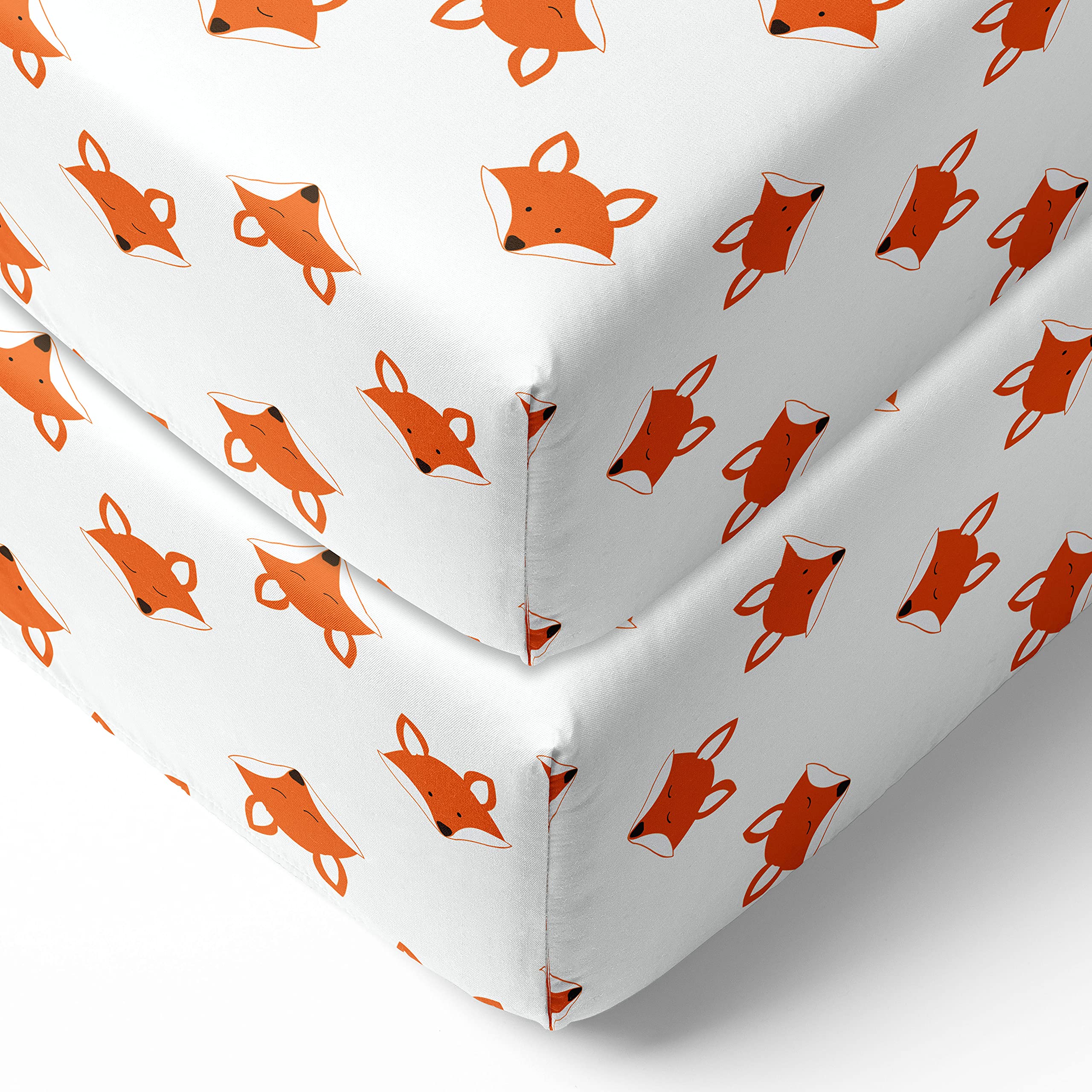 Bacati - Playful Fox Orange/Grey 2 Pack Crib Fitted Sheets (Orange/Grey Fox Print)
