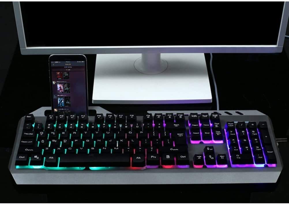HJJWL Gaming Keyboard, USB Colorful Rainbow LED Backlit Wired Esport for Laptop/Notebook/Desktop PC (Black),Colour Name:Black (Color : Black)