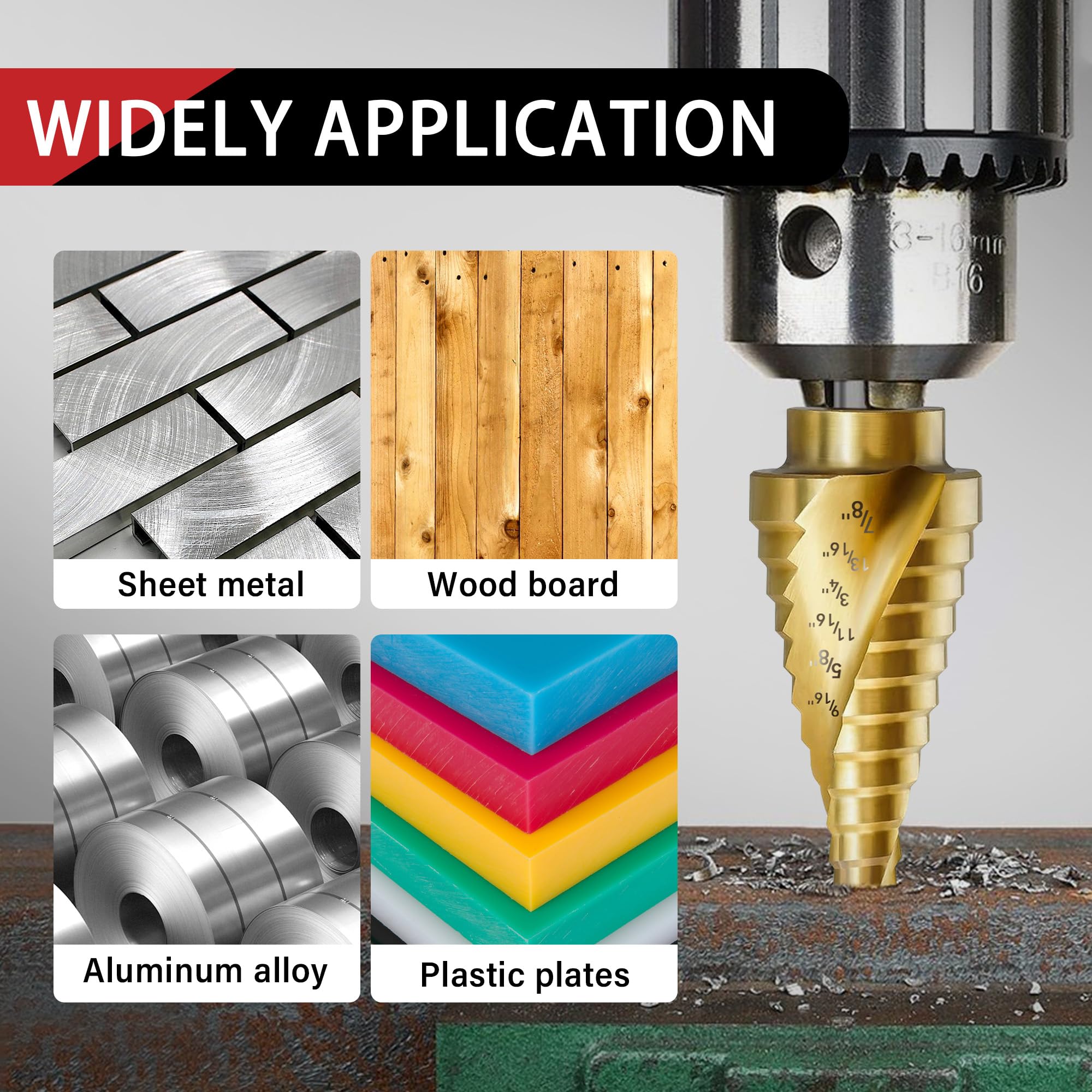 AIMLENTOOL 3PC Step Drill Bit Set, 1/4" Hex Shank High-Speed Steel Spiral Grooved Step Drill Bit for Sheet Aluminium Metal Wood Hole Drilling, 31 Step Sizes Taper Drill bit Set for DIY Lovers
