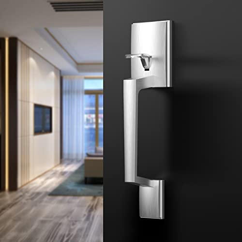 Abelockand Front Door Handle, Entry Door Handle Set, Exterior Entry Door Handle with Door Lever for Right and Left Handed Doors, Single Cylinder Door Handle Set with Lower Half Lever, Satin Nickel