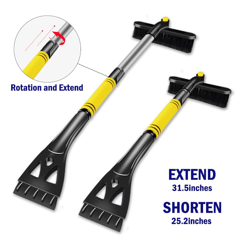AFODYL Ice Scraper and Extendable Snow Brush for Car, Snow Remover and Brushes with Foam Grip for Windshield Window, Pivoting Brush Head for SUV Truck Vehicle(Yellow)