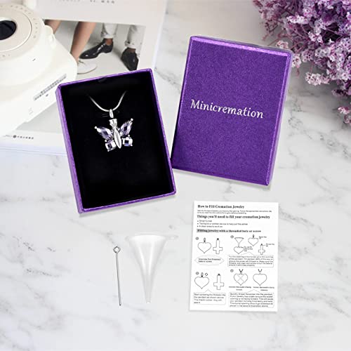 Butterfly Cremation Necklace for Ashes Memorial Keepsake for Beloved's Ashes Cremation Jewelry for Ashes Urn Pendants for Human Ashes Adult (Purple)