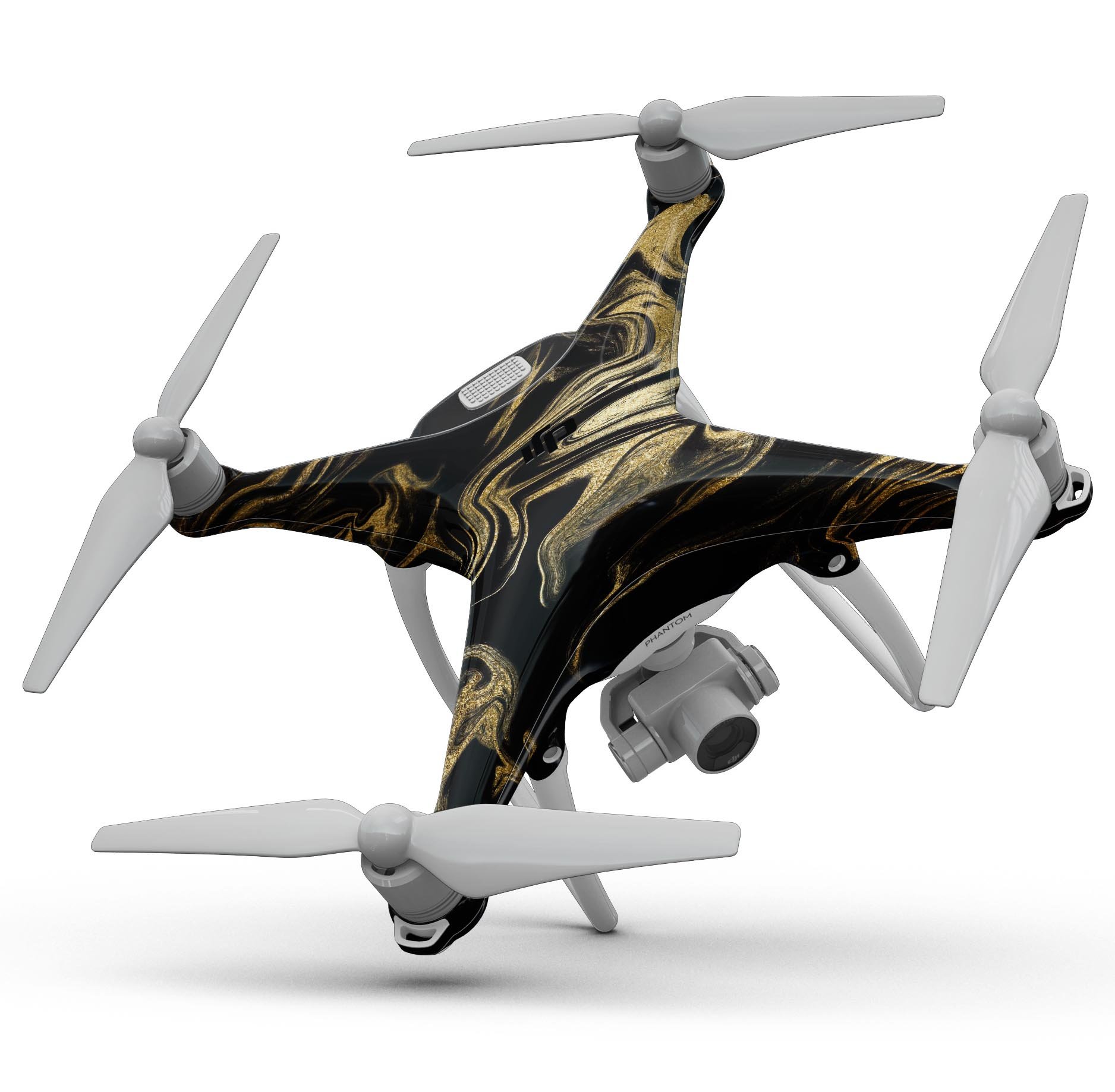Design Skinz Design Skinz Black & Gold Marble Swirl V7 Full-Body Wrap Decal Skin-Kit Compatible with The Drone DJI Phantom 3/Phantom 3 Pro