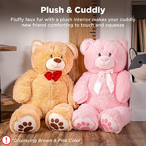 Best Choice Products 35in Giant Super Soft Plush Cuddly Teddy Bear Stuffed Animal Toy for Bedroom, Kids Playroom w/Bow Tie, Footprints - Brown