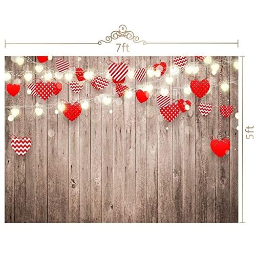 Maijoeyy 7x5ft Valentine's Day Backdrop for Photography Rustic Wood Red Love Heart Valentines Backdrop Romantic Love Theme Valentine Photoshoot Backdrop Photo Booth Props