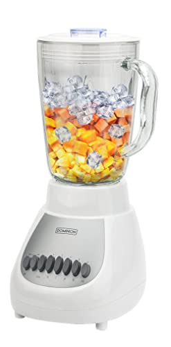 Dominion D4002WG Countertop Blender with 5-Cup 42oz Glass Jar, 10 Speed Settings with Pulse, Sharp Stainless Steel Blade, White