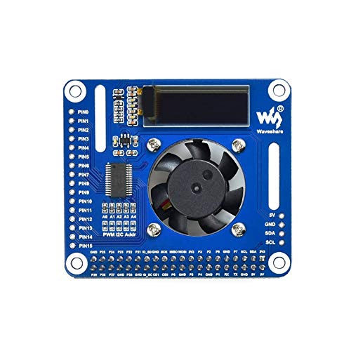 Coolwell Waveshare PWM Controlled Fan HAT for Raspberry Pi I2C Bus PCA9685 Driver with Real Time Temperature Monitor Auto Adjustment Up to 16-Ch PWM Output