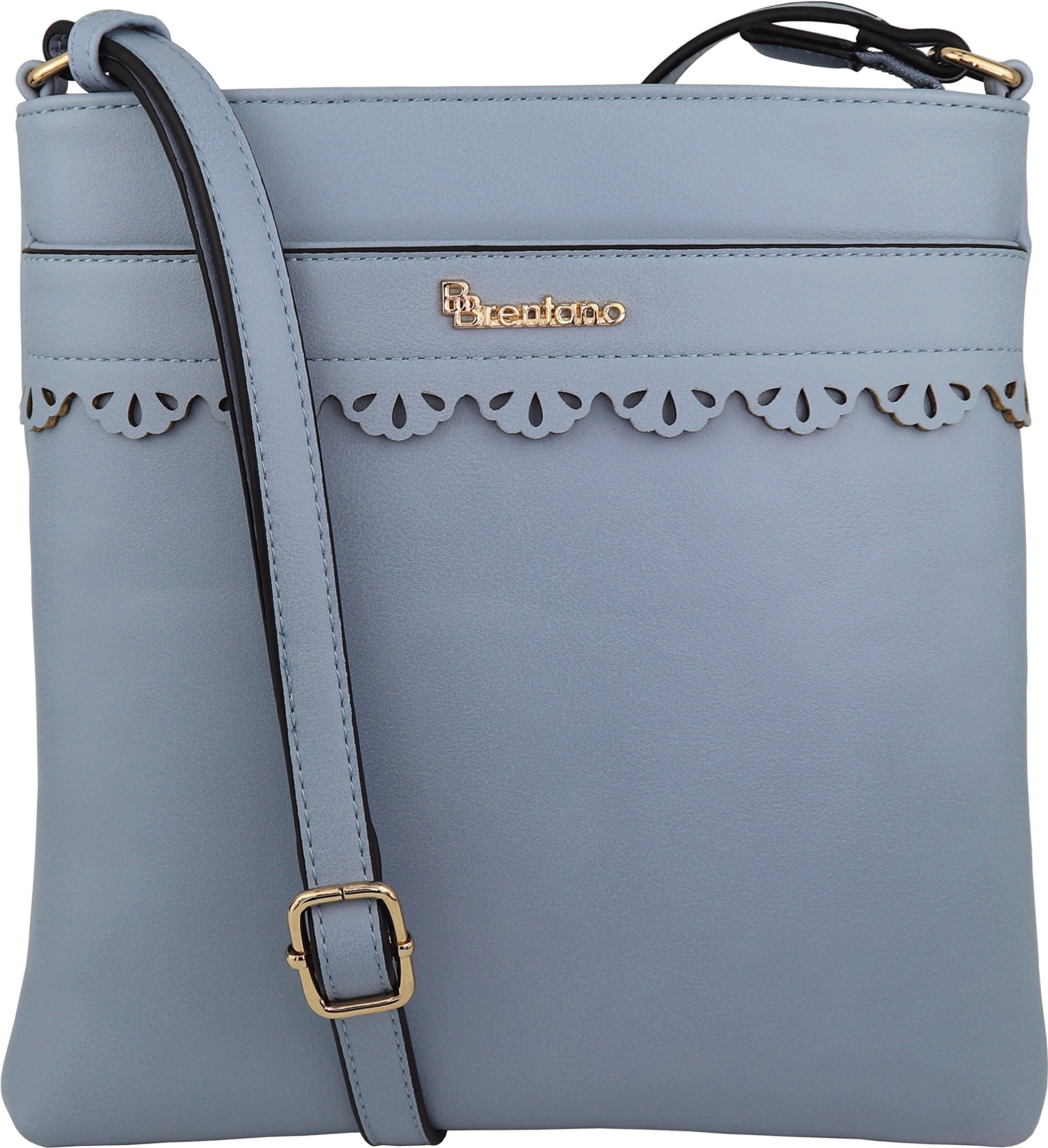B BRENTANO Vegan Medium Crossbody Handbag Purse (Blue 1)