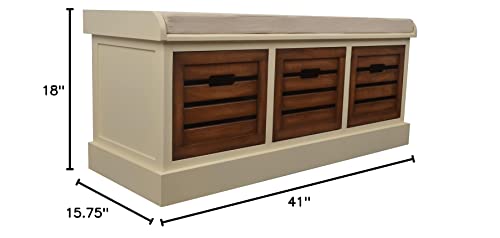 Decor Therapy Melody Three Drawer Bench with Cushion Wood White Honeynut (FR6337) White and Honey