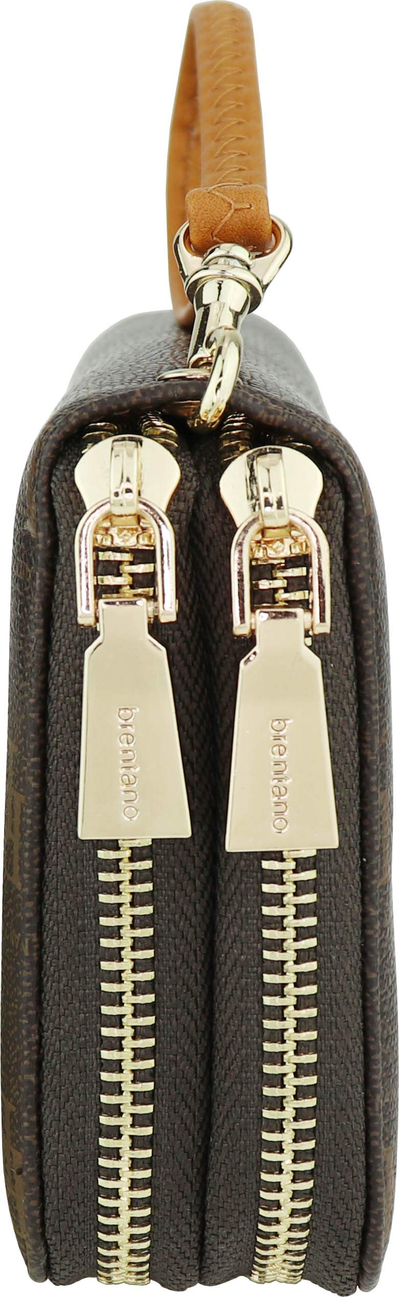 B BRENTANO Vegan Double-Zipper Wallet Clutch with Removable Wrist Strap (MB - Brown)