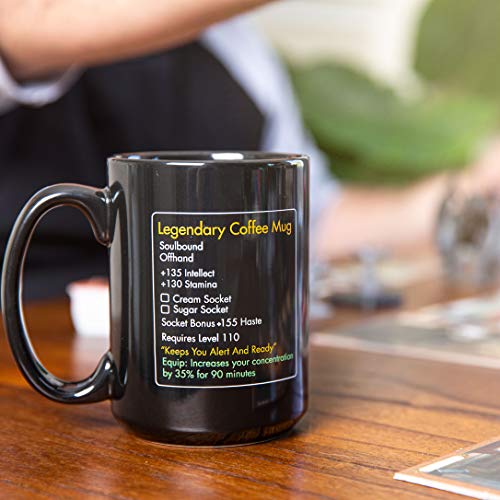 MMO Mug - Legendary Coffee Mug Level 110 - Large Ceramic Black Coffee Mug 15oz - Gaming, Gamer Cup