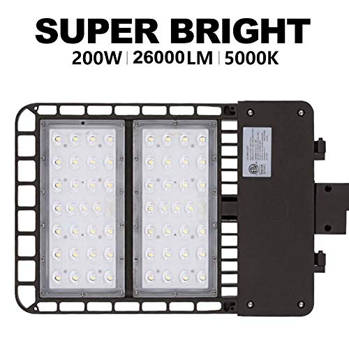 200W LED Parking Lot Pole Light, 5000K 26000LM 800W HID/HPS Replacement, Commercial LED Parking Lot Lights Adjustable Outdoor Pole Mount LED Shoebox Light