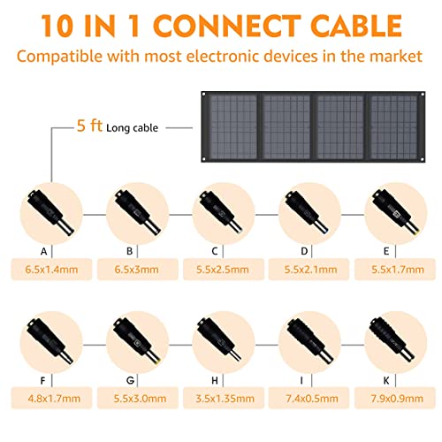 40W Solar Panel EnginStar 40 Watt Foldable Solar Panel for Portable Power Station w/QC3.0 USB Port for Phone Laptop 12-15V DC Output(10 Connectors) for Outdoor Camping RV Off Grid