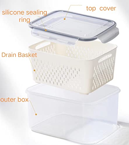 Aagglly Produce saver containers for refrigerator, 3 Pack airtight Locking lids 100% Leak Proof Organizer Bins,BPA-Free draining keep Fresh Plastic box for Veggie Fruit Lettuce and Salad