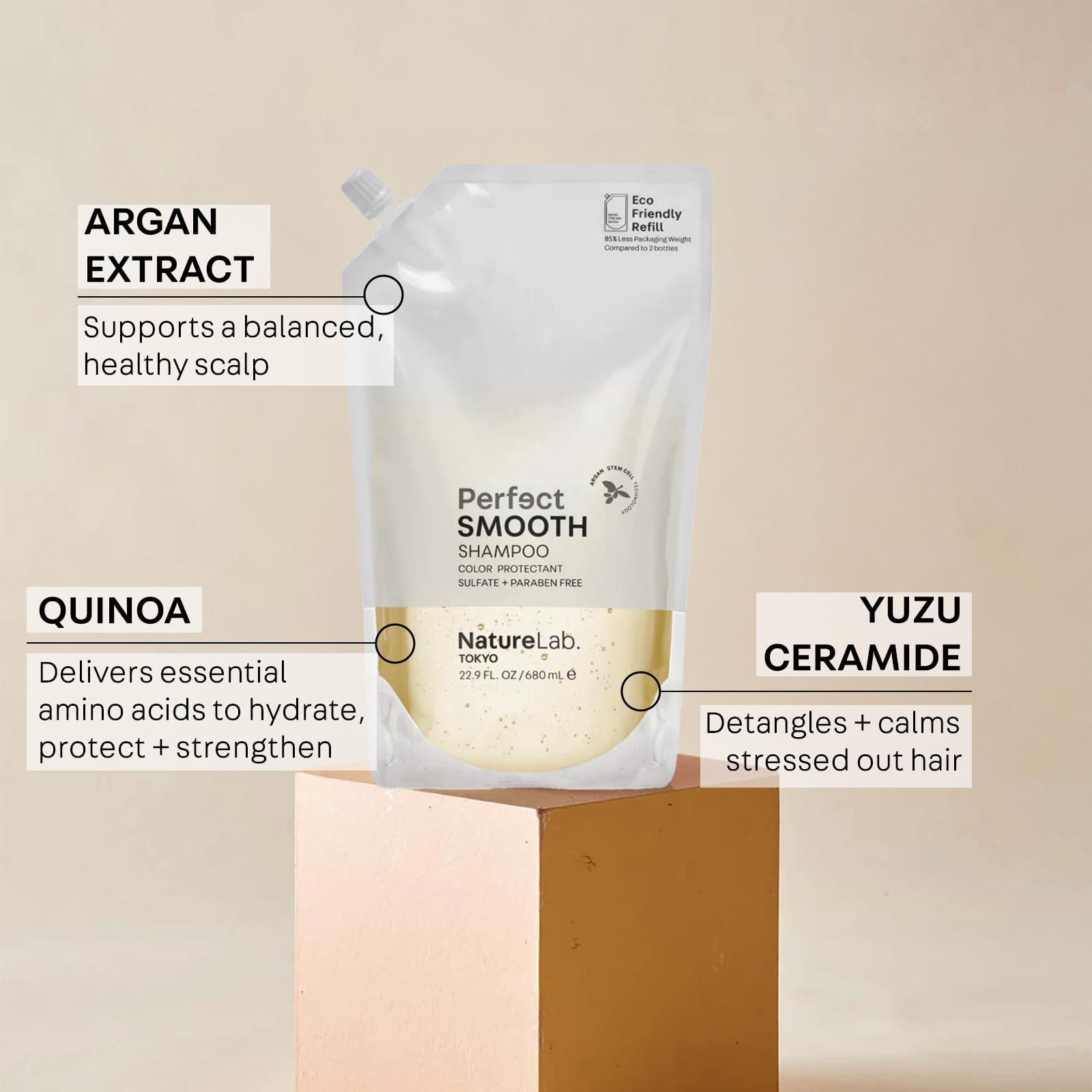 NATURELAB. TOKYO Perfect Smooth Shampoo: Eco-Friendly Refill Pouch: Weightless Frizz Control for Smoother, Healthier Hair and Scalp I 22.9 FL OZ / 680ml