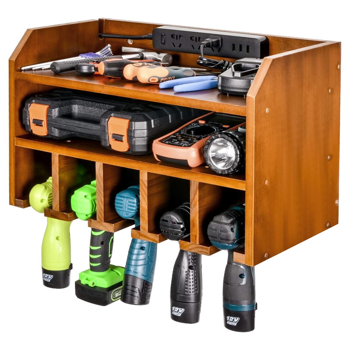 XCSOURCE Power Tool Organizer Storage, Drill Holder Wall Mount Drill Charging Station, Garage Tool Wall Cabinet Storage, Wood Cordless Drill Tool Organizer for Workshop Workbench (Easy Assembly)
