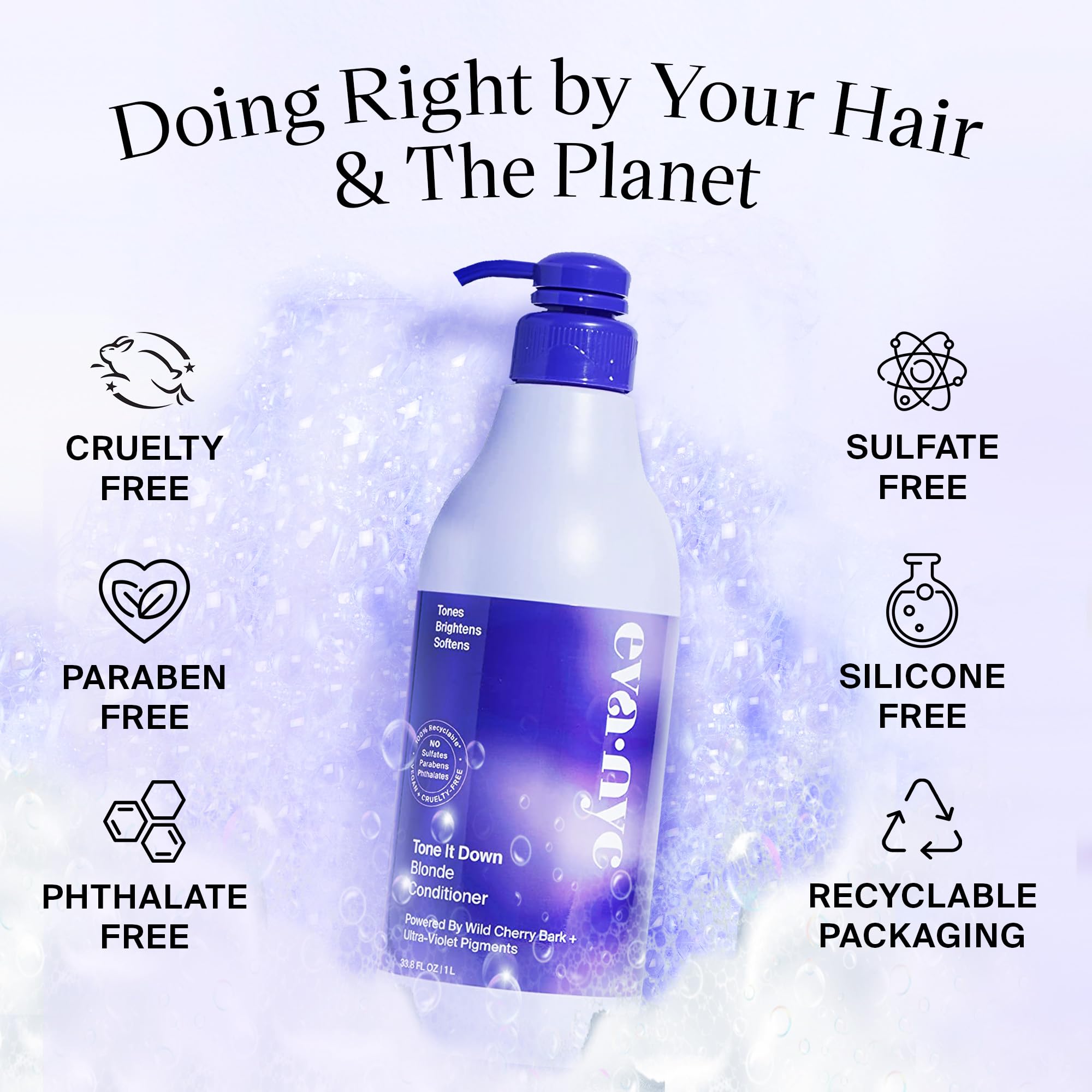 Eva NYC Tone It Down Purple Conditioner for Blonde & Color-Treated Hair, Eliminates Brassy Yellow Tones, Hair Moisturizer, 1L