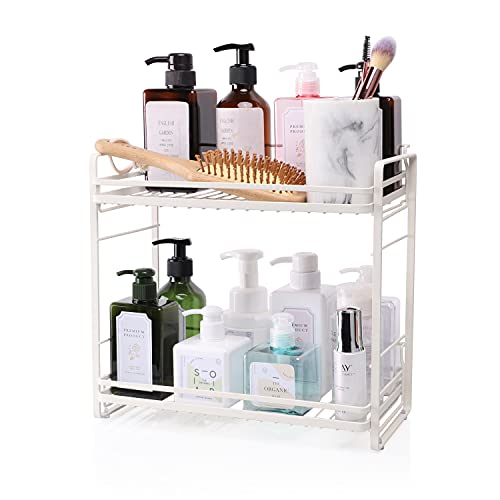 zccz 2-Tier Bathroom and Kitchen Organizer - Skincare Organizers - Easy Assembly Bathroom Storage - High Quality, White Color Bathroom Counter Organizer - Multi-Purpose Bathroom Organizer Countertop