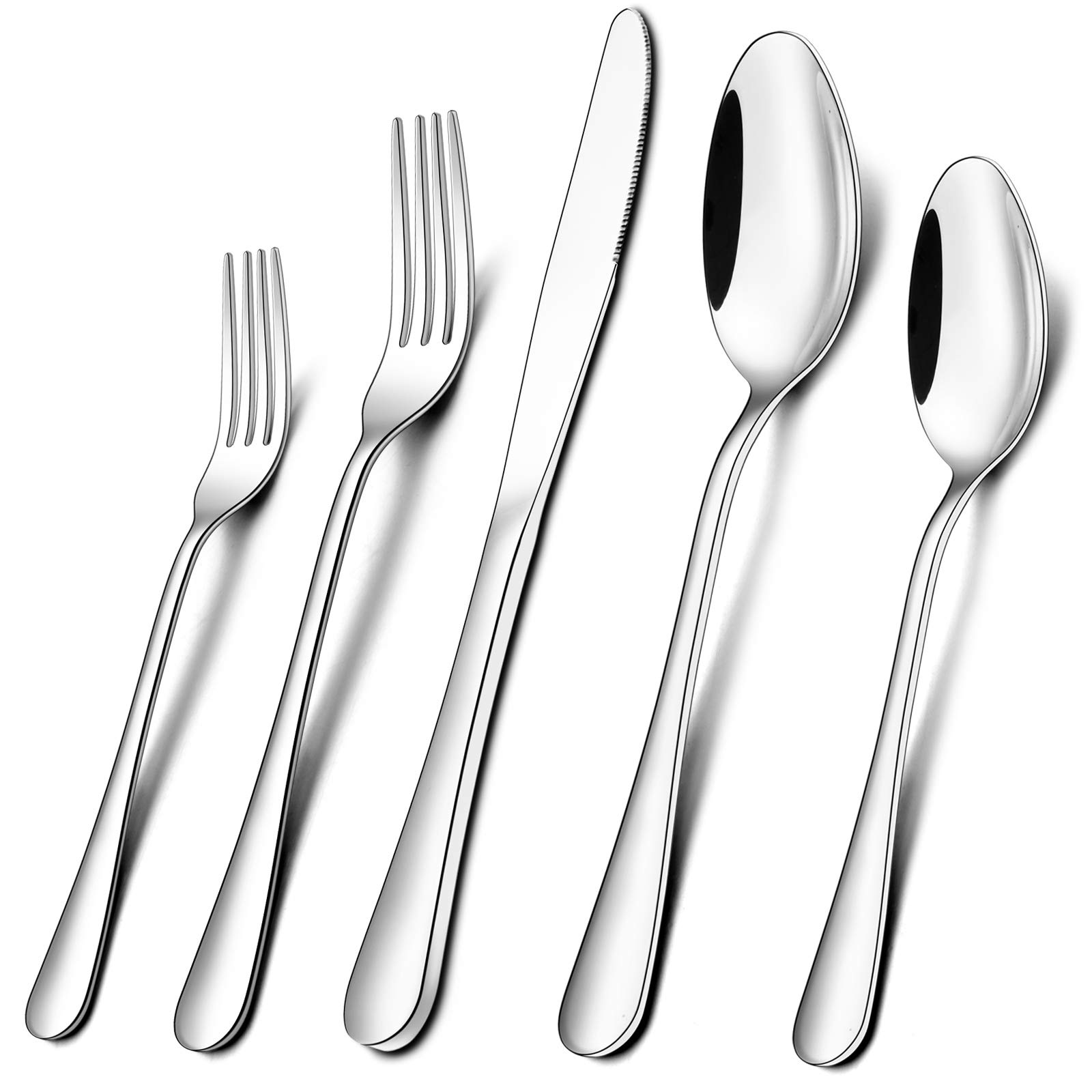 40-Piece Silverware Set, Wildone Stainless Steel Flatware Cutlery Set Service for 8, Modern Tableware Utensils Set for Home and Restaurant, Mirror Finish, Dishwasher Safe