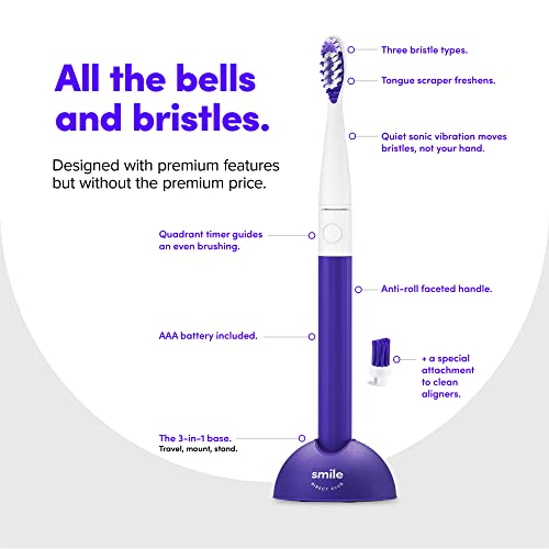 SmileDirectClub Electric Toothbrush Club Edition with Aligner Brush Head and 3-in-1 Travel Case, Mirror Mount, and Stand, Blurple