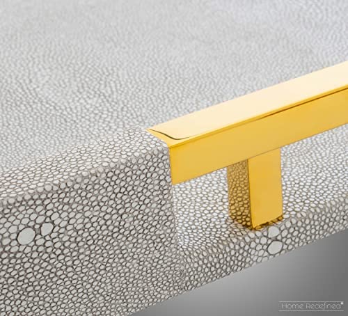 Modern Elegant 18"x12" Rectangle Grey Glossy Shagreen Decorative Ottoman Coffee Table Perfume Living Room Kitchen Serving Tray with Gold Polished Metal Handles by Home Redefined for All Occasion's