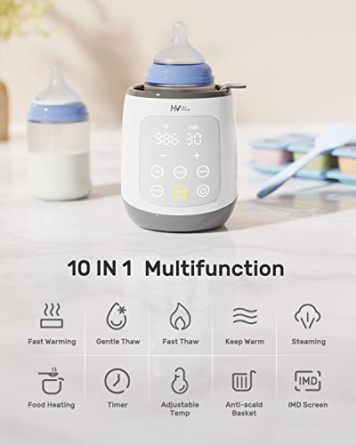 Bottle Warmer, Baby Bottle Warmer 10-in-1 Fast Baby Food Heater&Thaw BPA-Free Milk Warmer with IMD LED Display Accurate Temperature Control for Breastmilk or Formula for Bottles