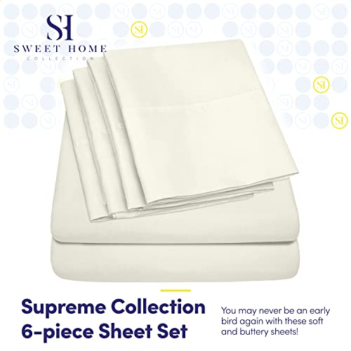 Cal King Size Bed Sheets - 6 Piece 1500 Supreme Collection Fine Brushed Microfiber Deep Pocket California King Sheet Set Bedding - 2 Extra Pillow Cases, Great Value, California King, ivory