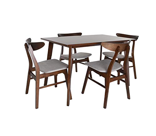 Zenvida Mid Century 5 Piece Dining Set Wood Table Fabric Chairs Seats Four