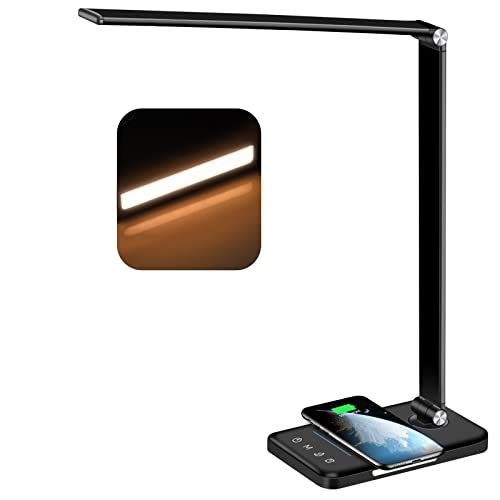 AFROG 8-in-1 4th Gen Multifunctional LED Desk Lamp with 10W Fast Wireless Charger,USB Charging Port,1200Lux Super Bright,5 Lighting Mode,7 Brightness,40 Min Timer,Night Light Function,5000K