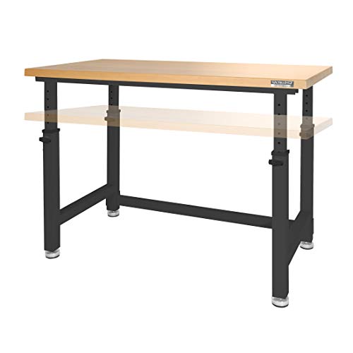 Seville Classics UltraHD Heavy Duty Height Adjustable Workbench Table w/ Solid Wood Top, 1000 lbs. Weight Capacity Workstation for Garage, Warehouse, Workshop, Satin Graphite, 48" W x 24" D Desktop