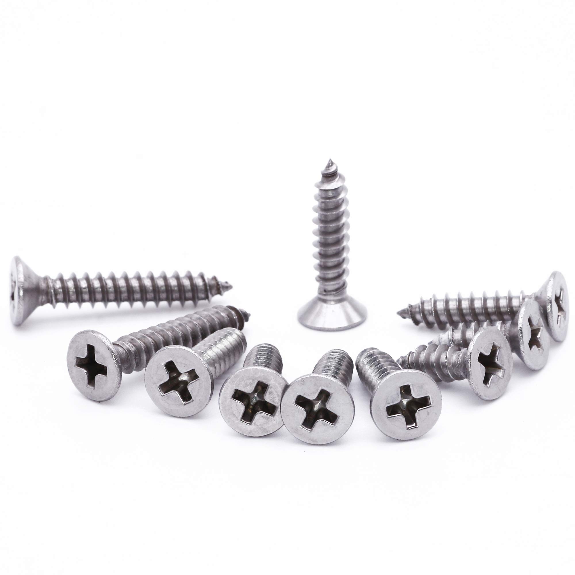 Jetovo 150 Pack 304 Stainless Steel Flat Head Phillips Self Tapping Screws Phillips Drive Wood Screw Assortment Kit - Size: #8 x 1/2" #8 x 3/4" #8 x 1"