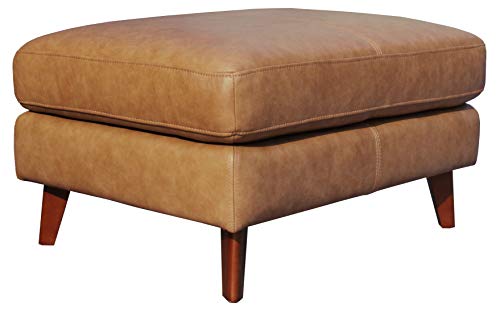 Amazon Brand – Rivet Sloane Mid-Century Rectangular Modern Leather Ottoman, 31.9"W, Caramel
