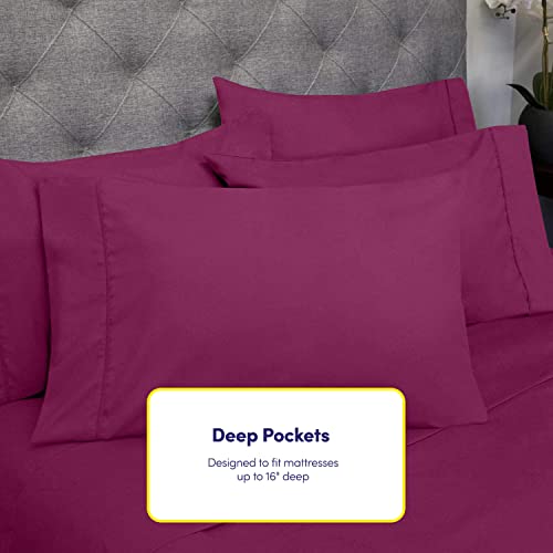 Cal King Size Bed Sheets - 6 Piece 1500 Supreme Collection Fine Brushed Microfiber Deep Pocket California King Sheet Set Bedding - 2 Extra Pillow Cases, Great Value, California King, Berry
