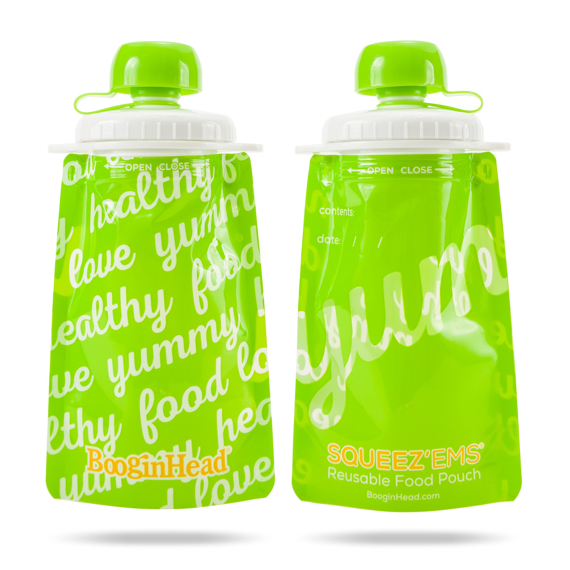 BooginHead Baby Toddler Squeez'Ems Puree Pouches, Dishwasher safe YUM! Green/White