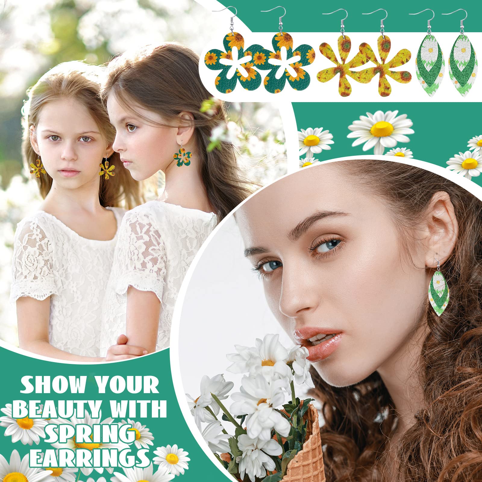 24 Pairs Easter Faux Leather Earring for Women Girls Lightweight Spring Leaf Dangle Teardrop Earrings Set St. Patrick's Day